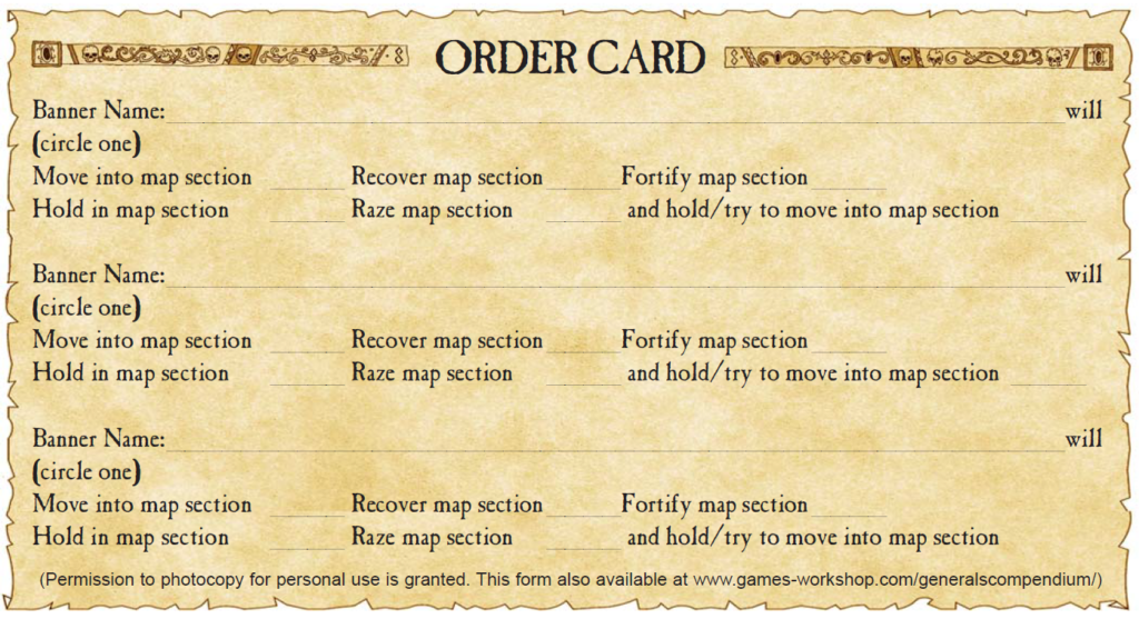 General's Order Cards | Tabletop Campaign Repository