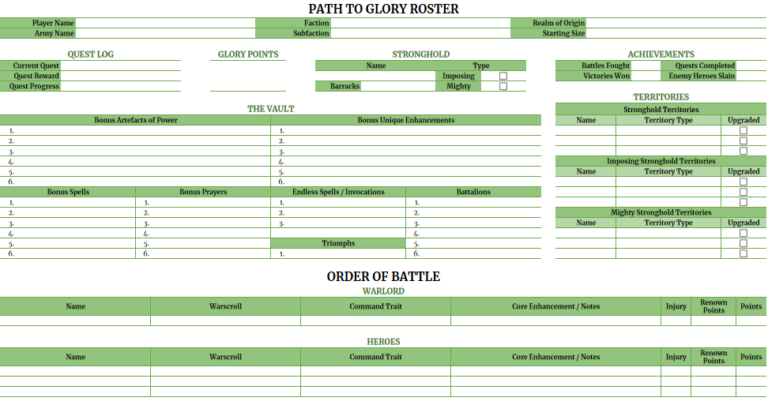 Printable Path to Glory Forms 2 | Tabletop Campaign Repository