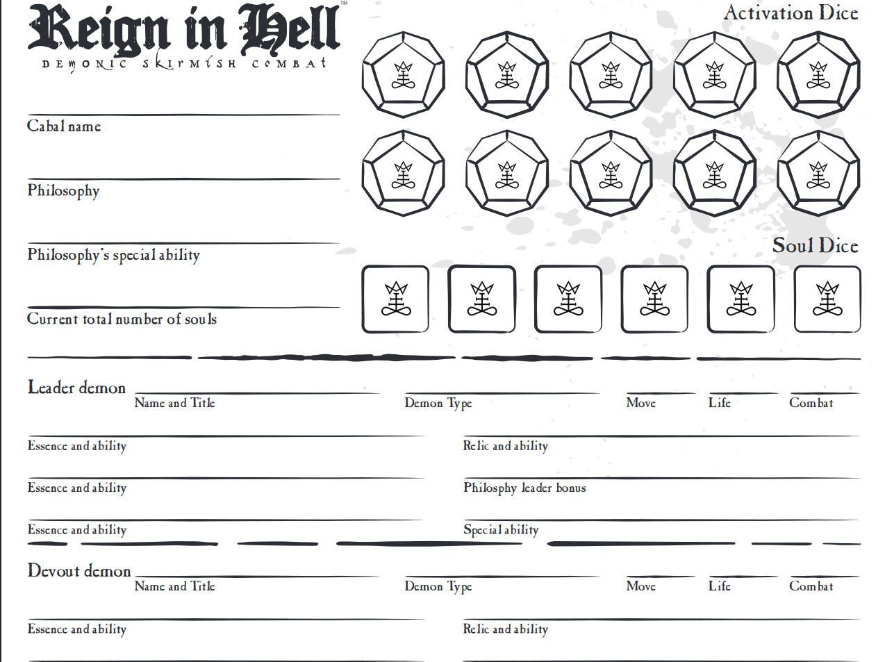 Reign in Hell Cabal Sheet | Tabletop Campaign Repository